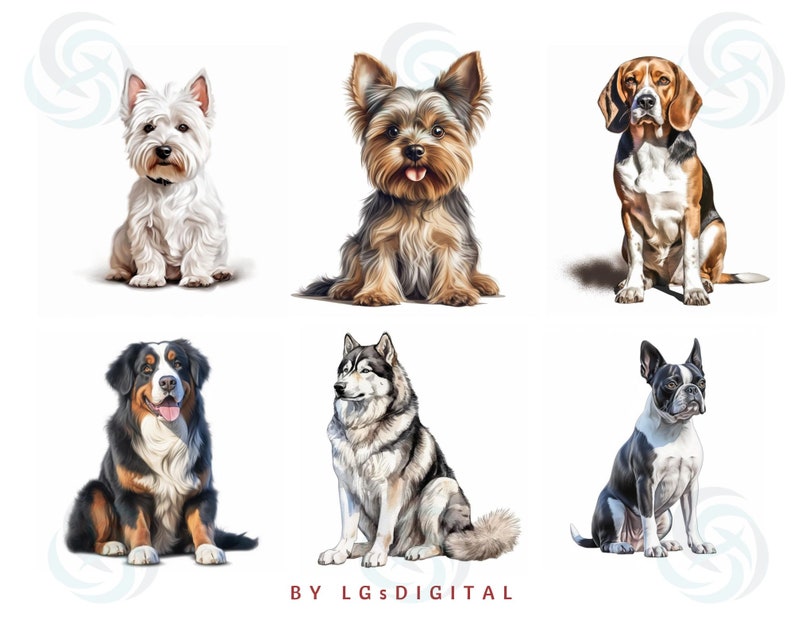 196 Sitting Dogs Clipart | 49 Dogs Breeds Clipart | Watercolor Clipart ...