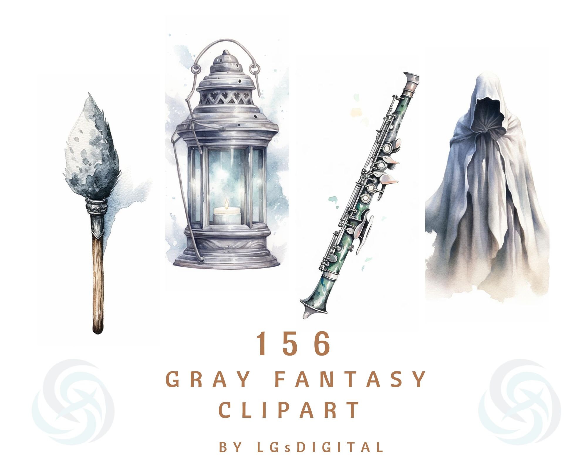 156 Gray Fantasy Clipart Gray Fairy Clipart Watercolor - Etsy
