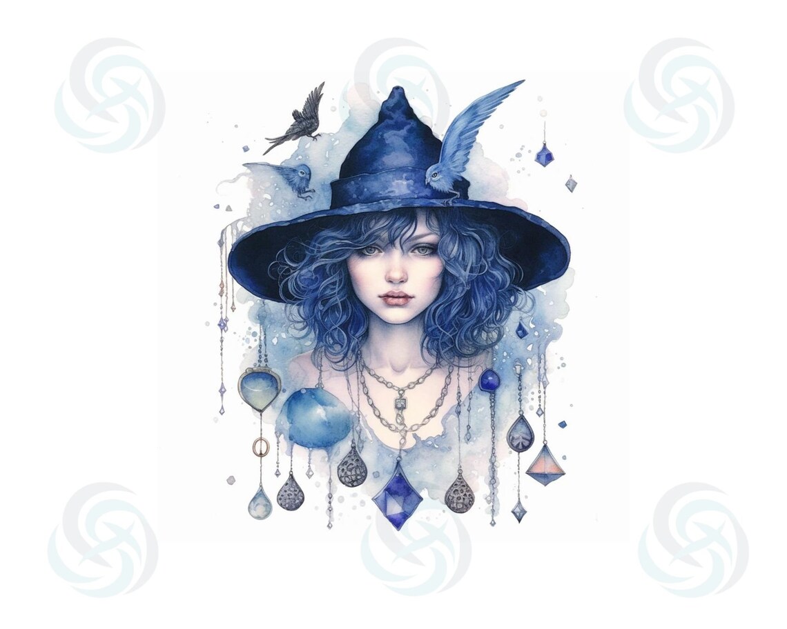 124 Blue Witch Clipart Blue Fantasy Clipart Watercolor Clipart Digital ...