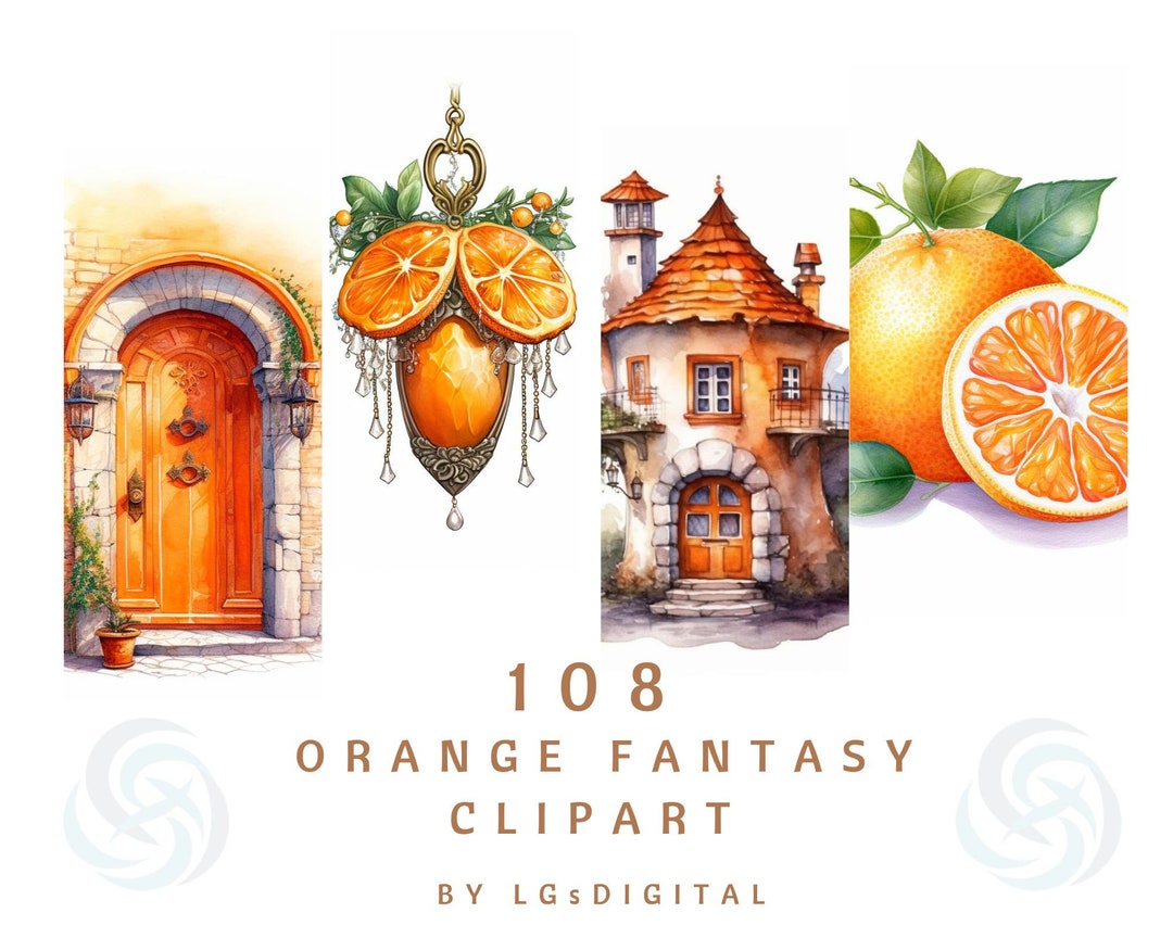 108 Orange Fantasy Clipart | Orange Fairy Clipart | Watercolor Clipart ...