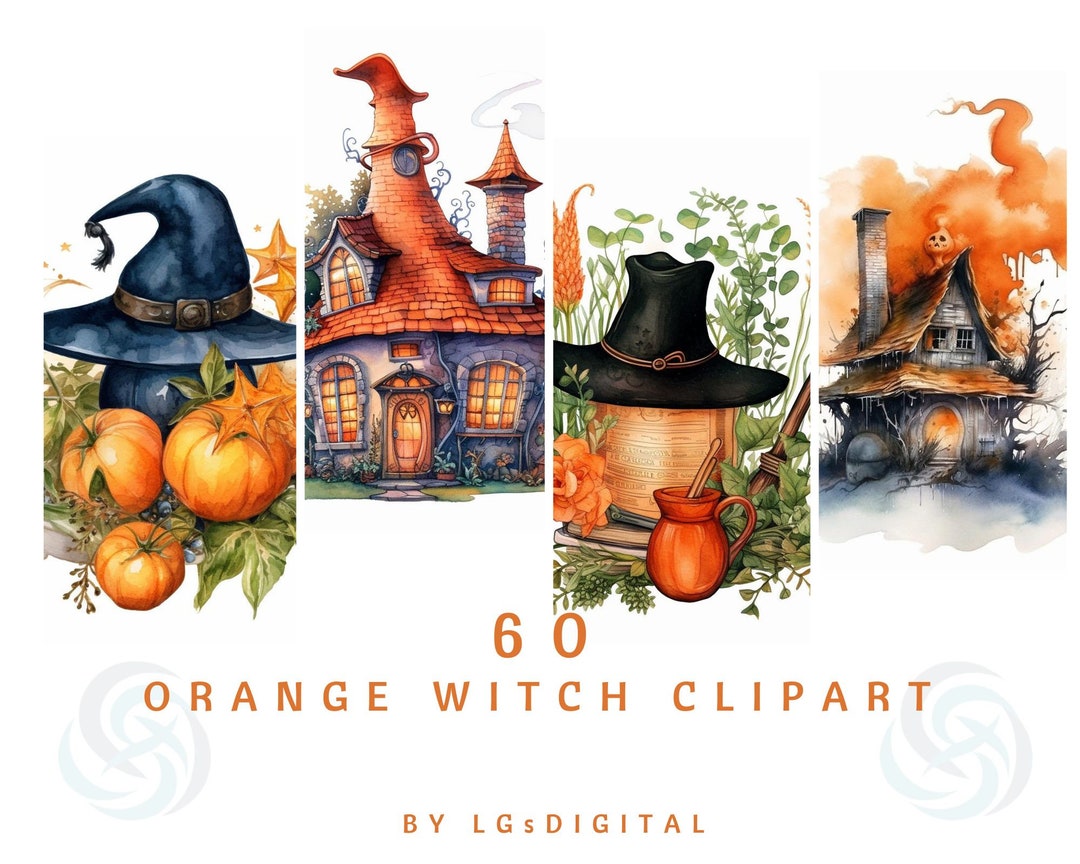 60 Orange Witch Clipart Orange Fantasy Clipart Watercolor Clipart ...
