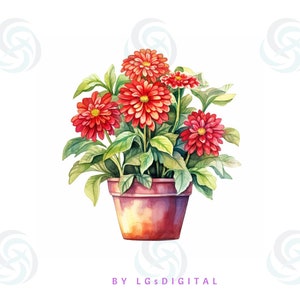 180 Colorful Flower Clipart | Colorful Pots Clipart | Watercolor ...