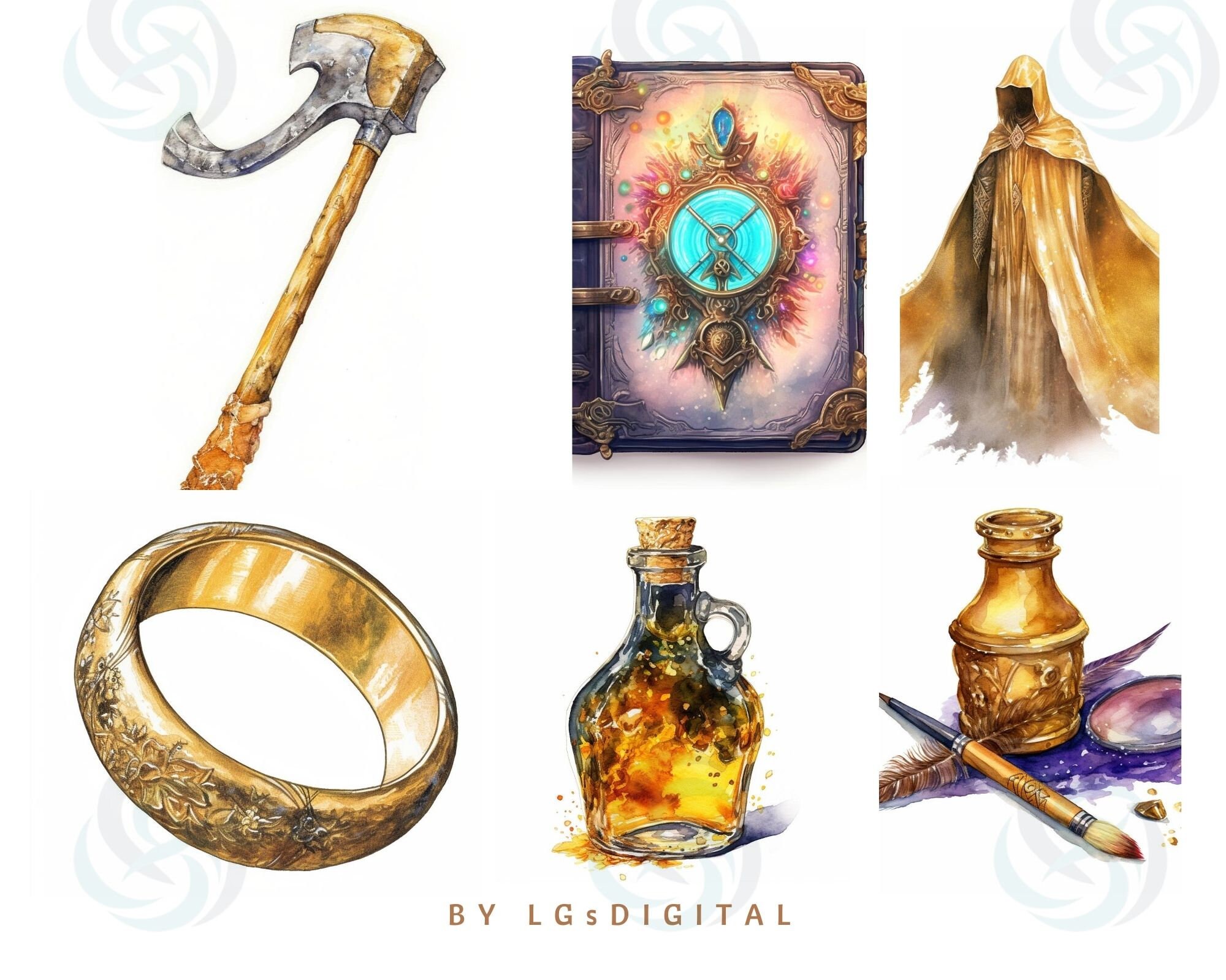 1184 Clipart Bundle | Multiple Color Fantasy Clipart | Watercolor ...