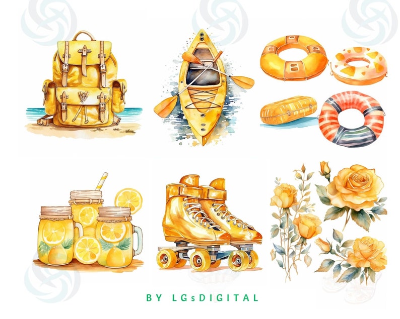 1780 Multiple Color Beach Clipart | Clipart Bundle | Watercolor Clipart ...