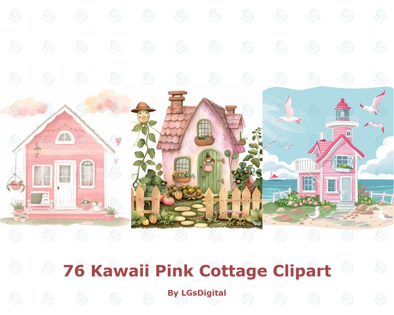 76 Kawaii Pink Cottage Clipart | Realistic Clipart | Transparent ...