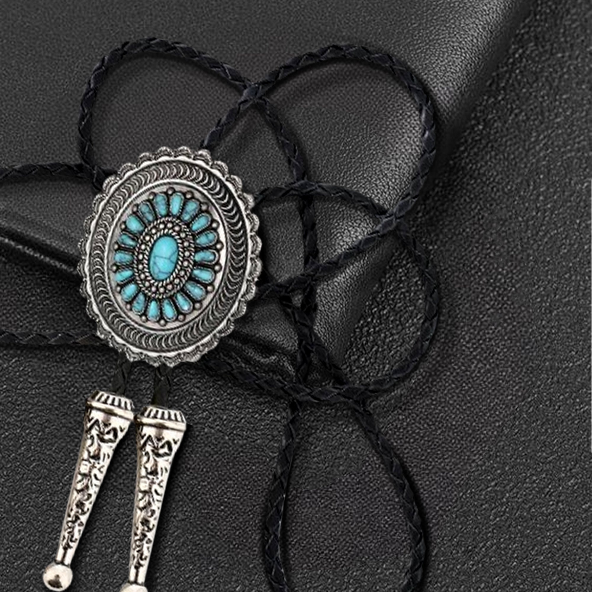 Handmade Turquoise Stone Bolo Tie With Leather Rope, Western Cowboy Tie ...