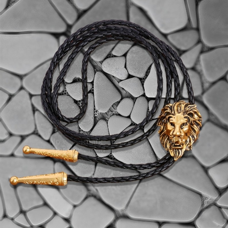 Lion Head Bolo Tie, Handmade Men's Bolo Tie With Leather Rope ...