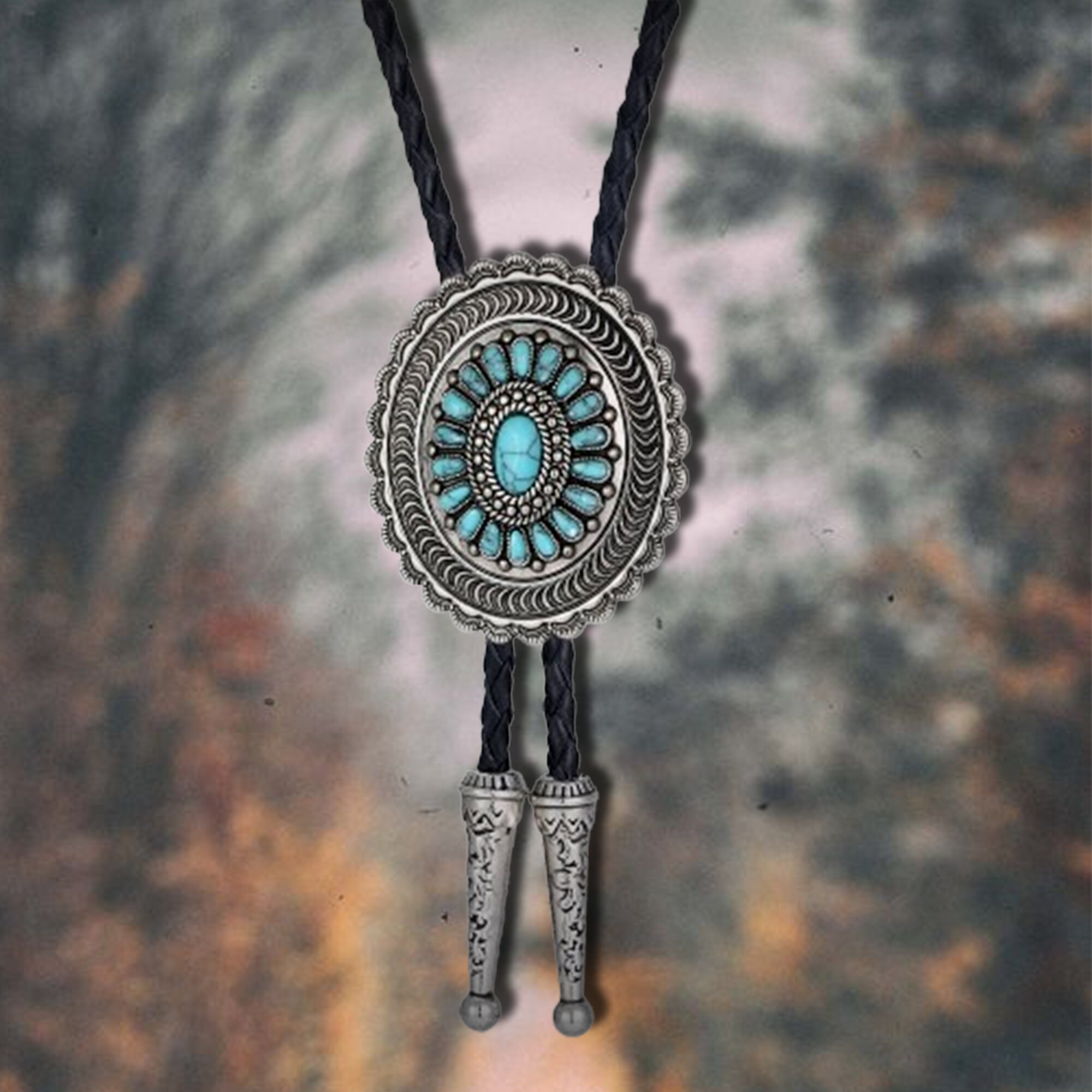 Handmade Turquoise Stone Bolo Tie With Leather Rope, Western Cowboy Tie ...