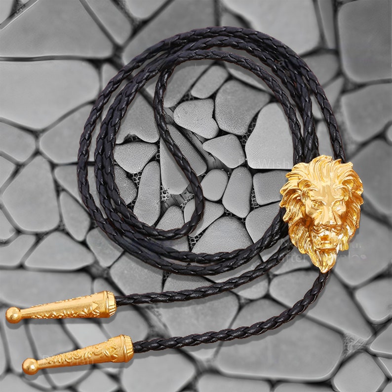 Lion Head Bolo Tie, Handmade Men's Bolo Tie With Leather Rope ...