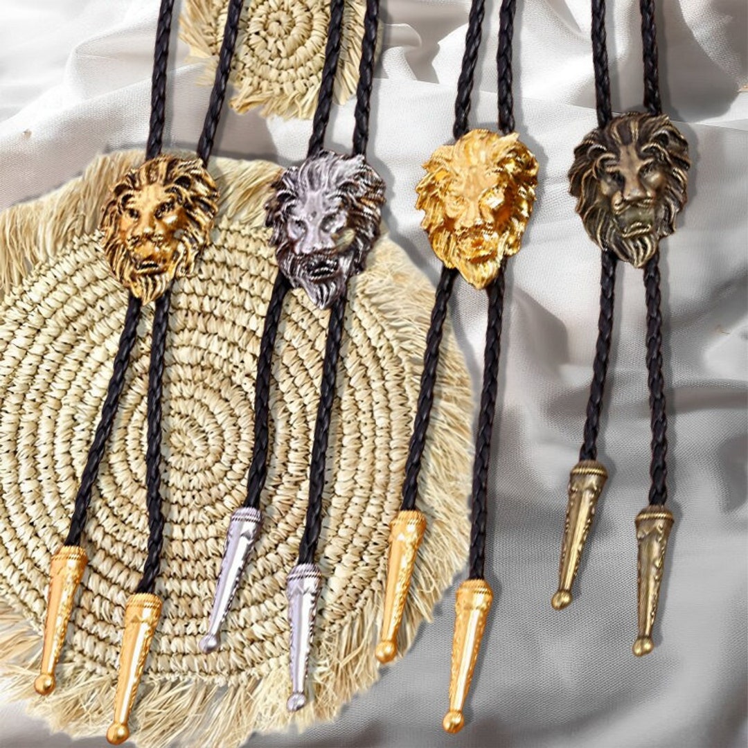 Lion Head Bolo Tie, Handmade Men's Bolo Tie With Leather Rope ...