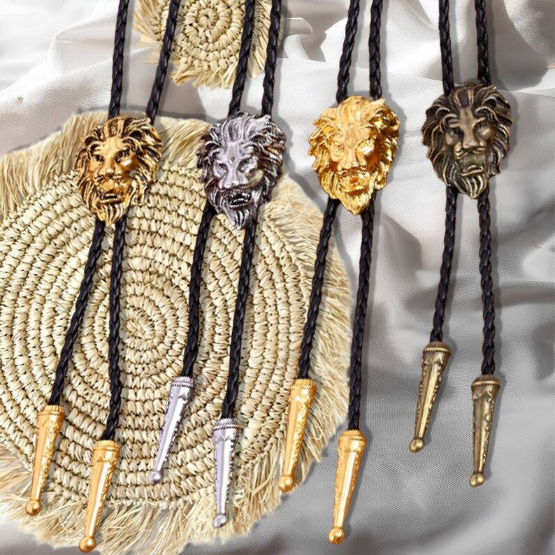 Lion Head Bolo Tie, Handmade Men's Bolo Tie With Leather Rope ...