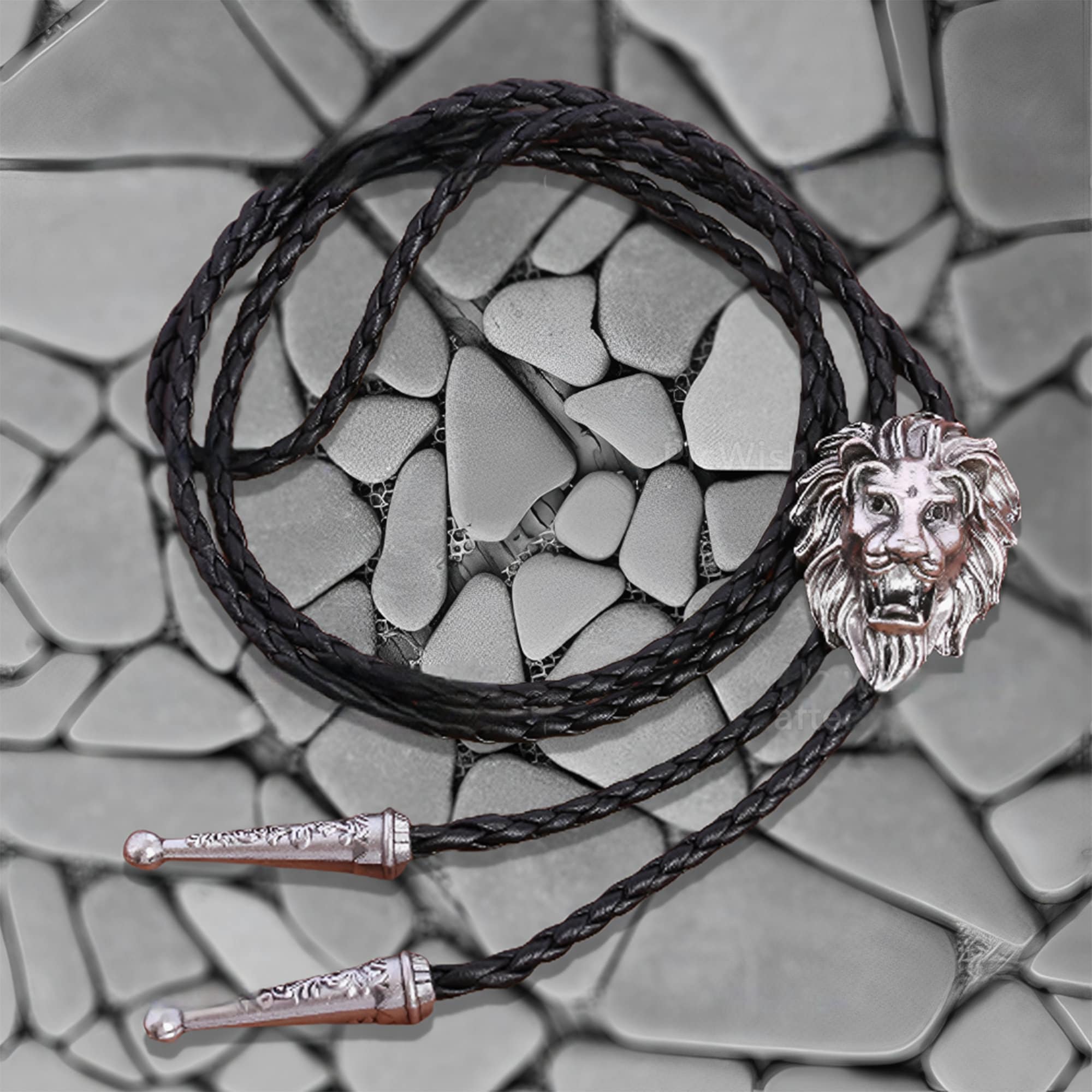 Lion Head Bolo Tie, Handmade Men's Bolo Tie With Leather Rope ...