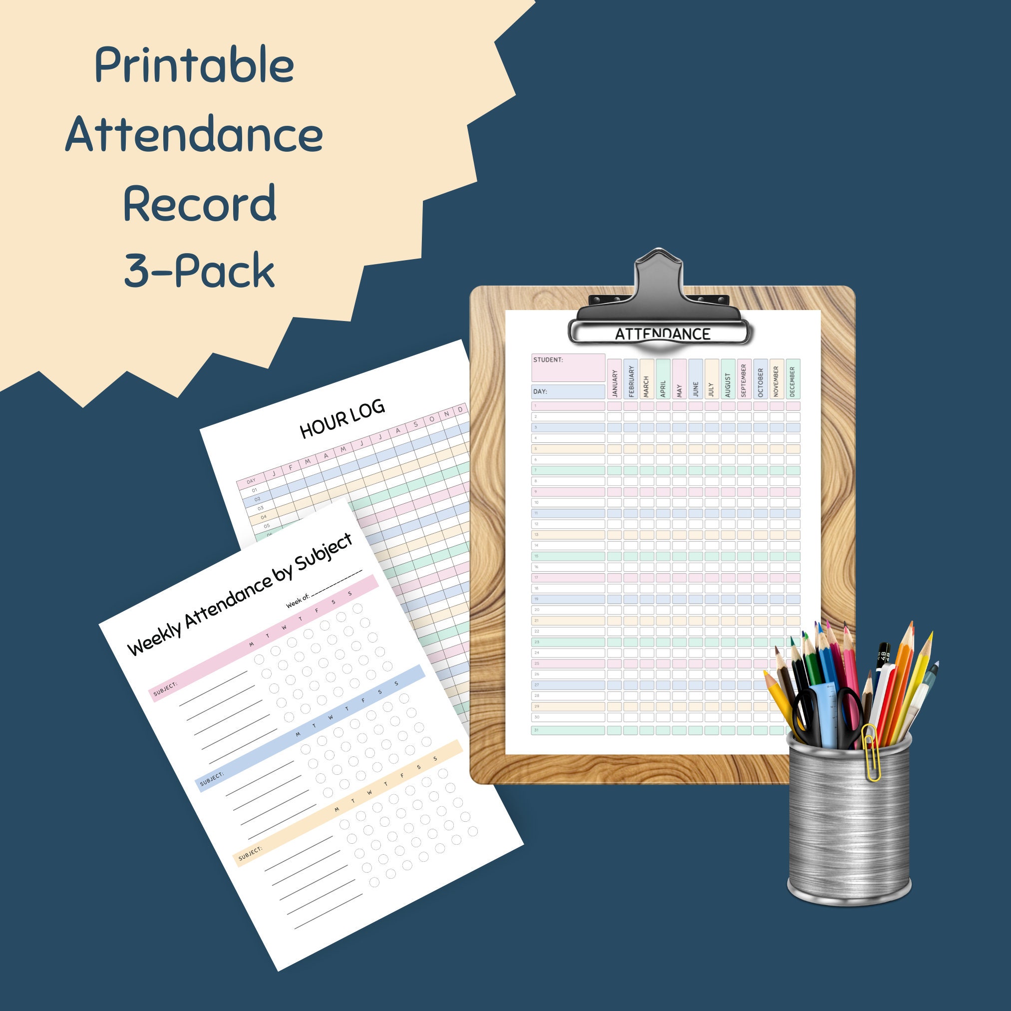 Printable Attendance Record 3 Pack | Homeschool and Teacher Attendance ...