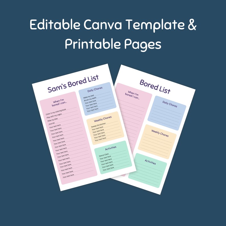 When I'm Bored I Can... Printable Bored List Template for Kids | Chores ...