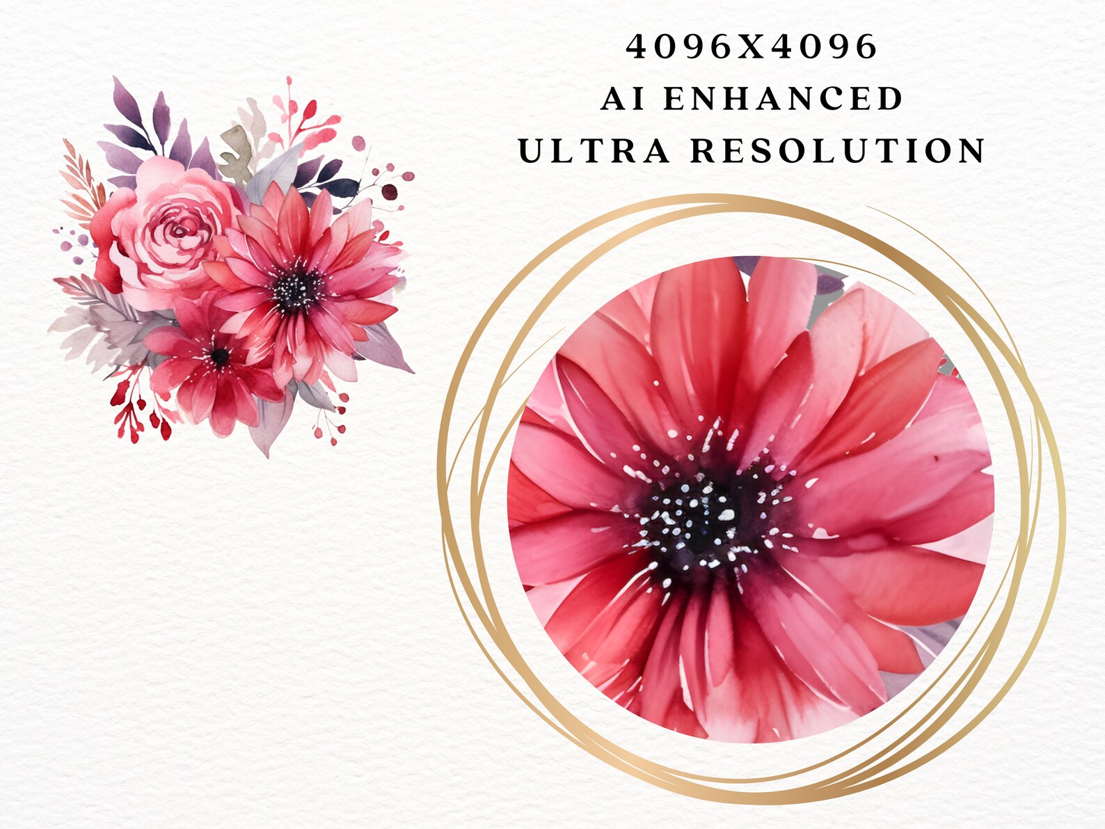 Watercolor Clipart Red Pink Flowers, Floral Bouquet, Png Clip Art for ...