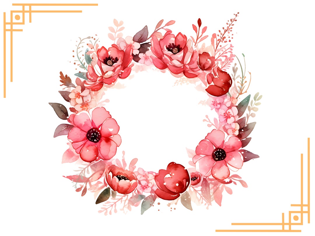 Watercolor Clipart, Red Pink Flower Wreath, Floral Bouquet, Png Clip ...