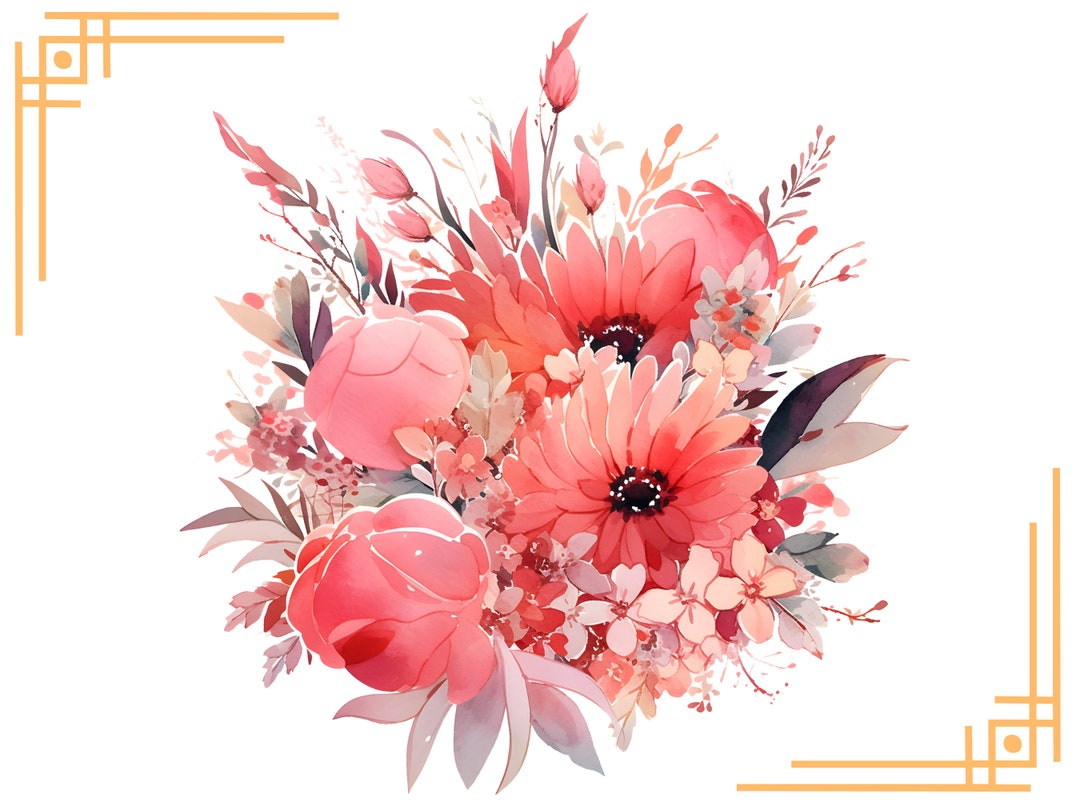 Watercolor Clipart Red Pink Flowers, Floral Bouquet, Png Clip Art for ...