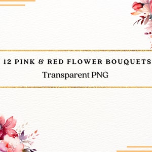 Watercolor Clipart Red Pink Flowers, Floral Bouquet, Png Clip Art for ...