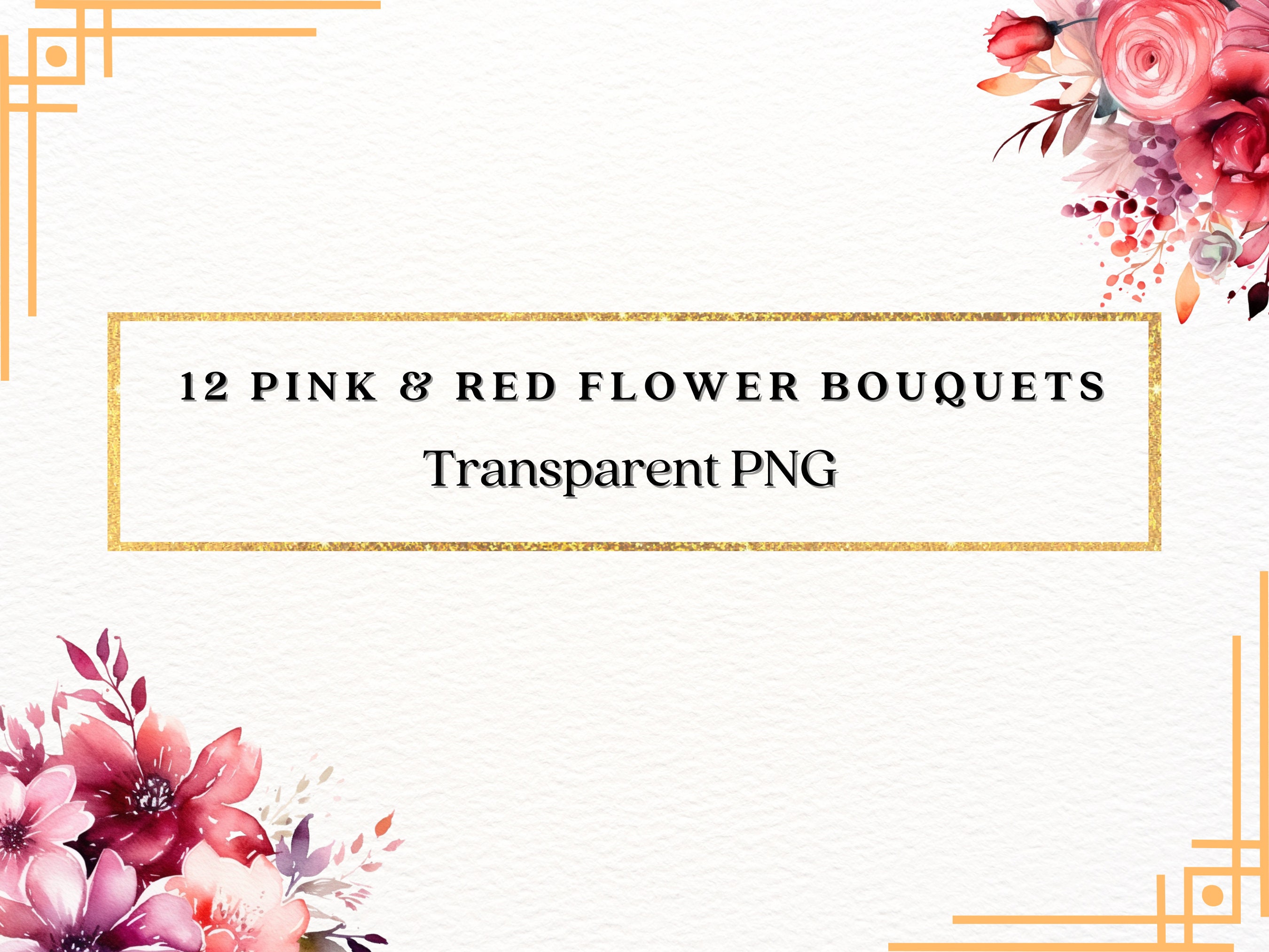 Watercolor Clipart Red Pink Flowers, Floral Bouquet, Png Clip Art for ...
