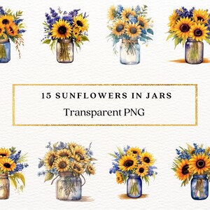 Watercolor Clipart Sunflowers Floral Bouquet and Jars Png - Etsy