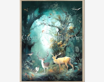 Enchanted Forest Watcher - Digital Download Wall Decor Wildlife Deer ...