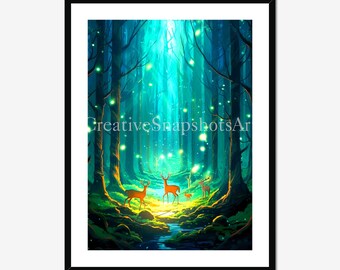 Enchanted Forest Watcher - Digital Download Wall Decor Wildlife Deer ...