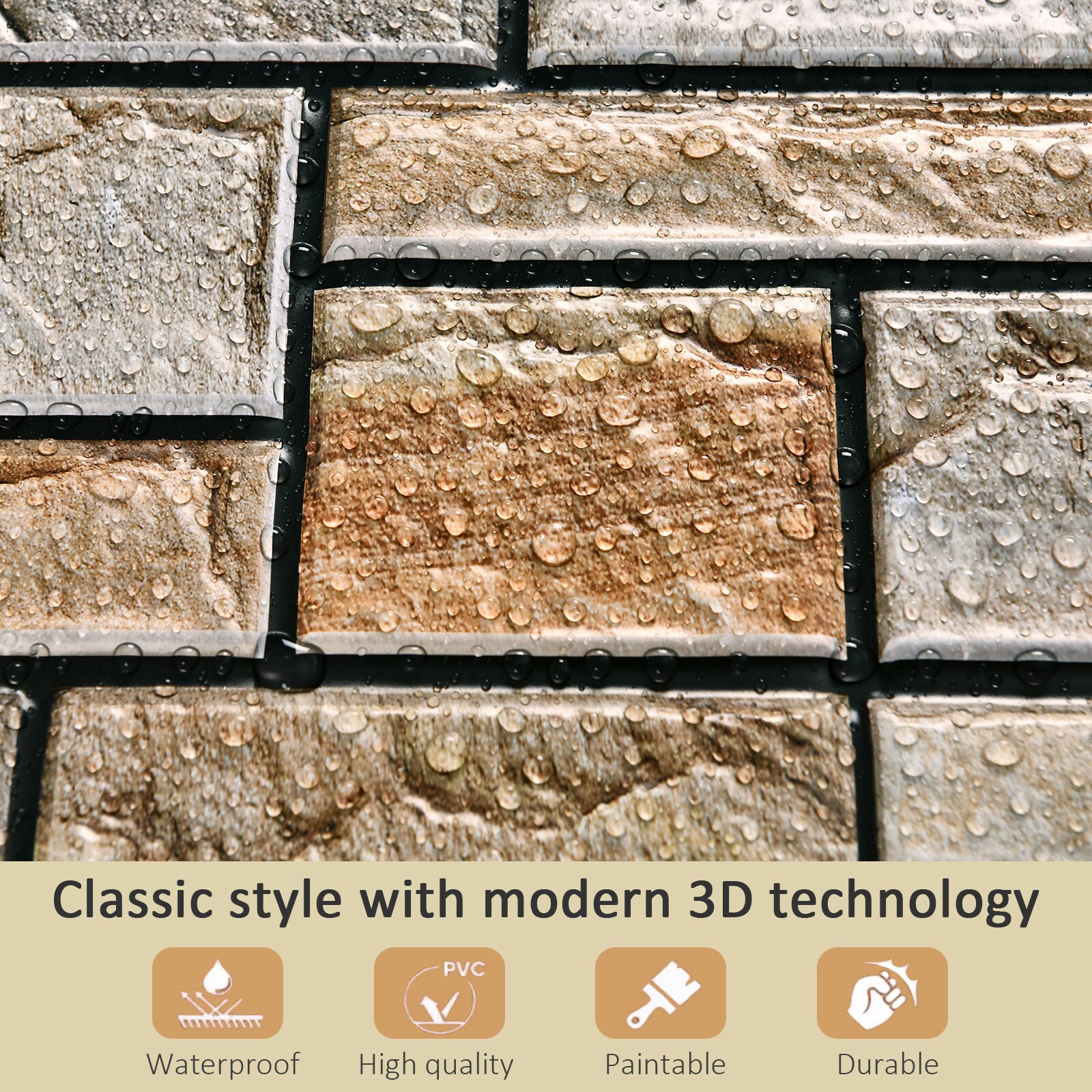 10pcs Faux Stone 3D Wall Panel Peel&stick PVC 19.4sq.ft Decor for Home ...