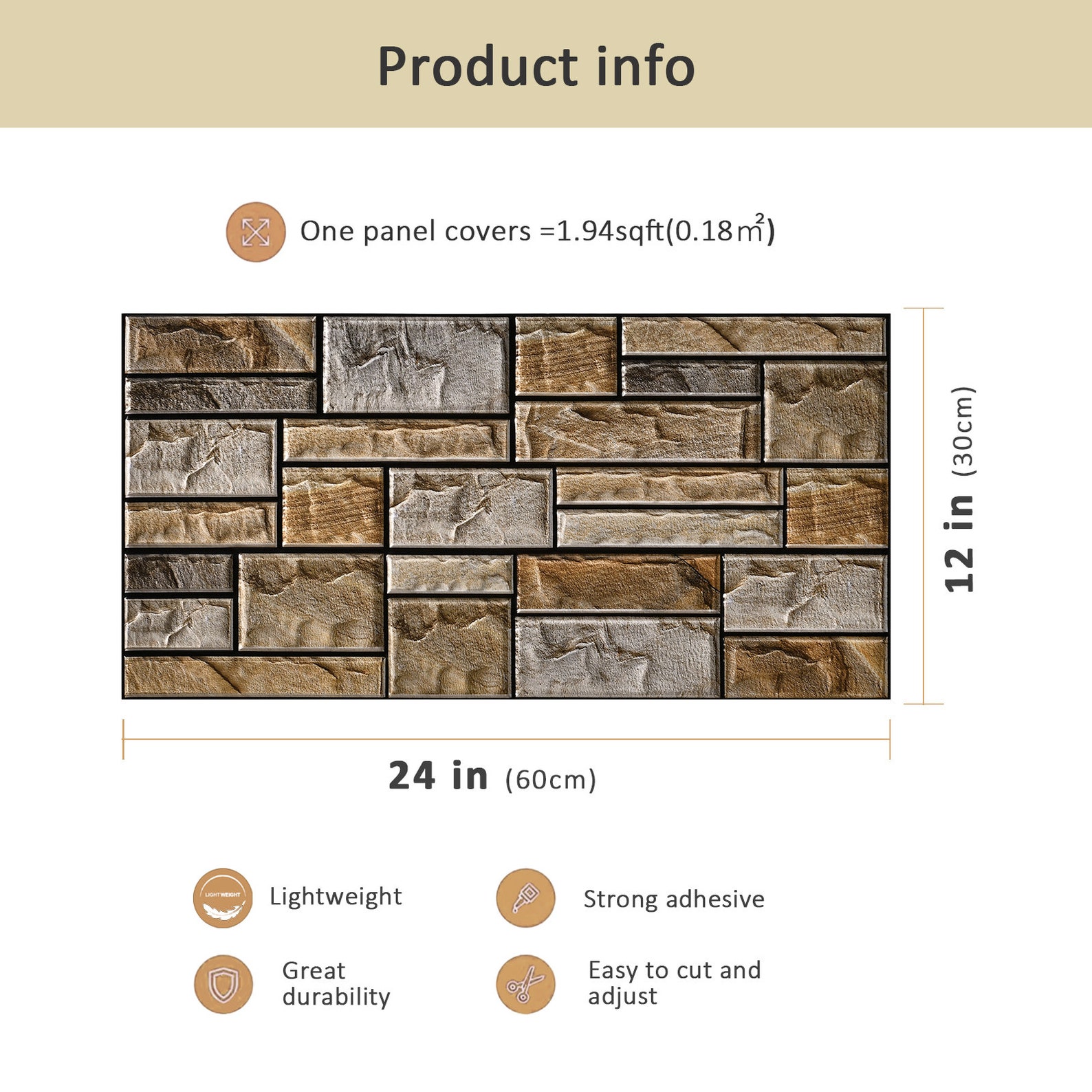 10pcs Faux Stone 3D Wall Panel Peel&stick PVC 19.4sq.ft Decor for Home ...