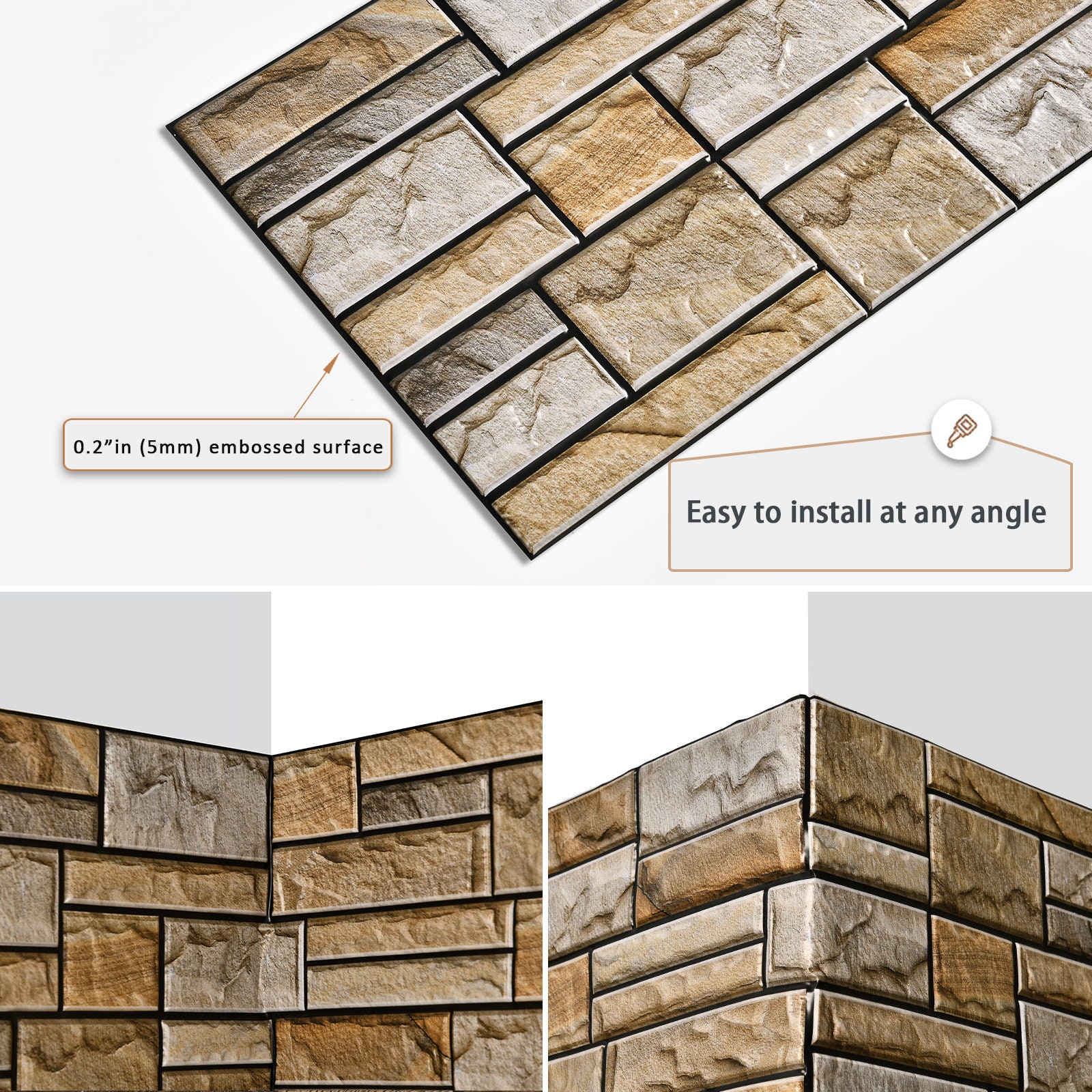 10pcs Faux Stone 3D Wall Panel Peel&stick PVC 19.4sq.ft Decor for Home ...