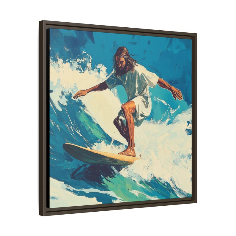 Surf Jesus Framed Canvas Art, Beach Wave Print - Etsy
