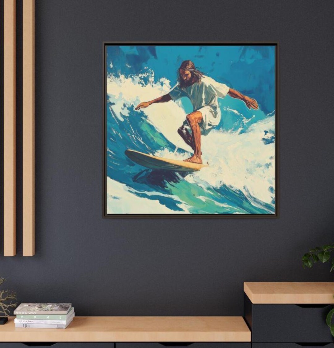 Surf Jesus Oil Painting Digital Art Download, Beach Jesus, Beach Vibes ...