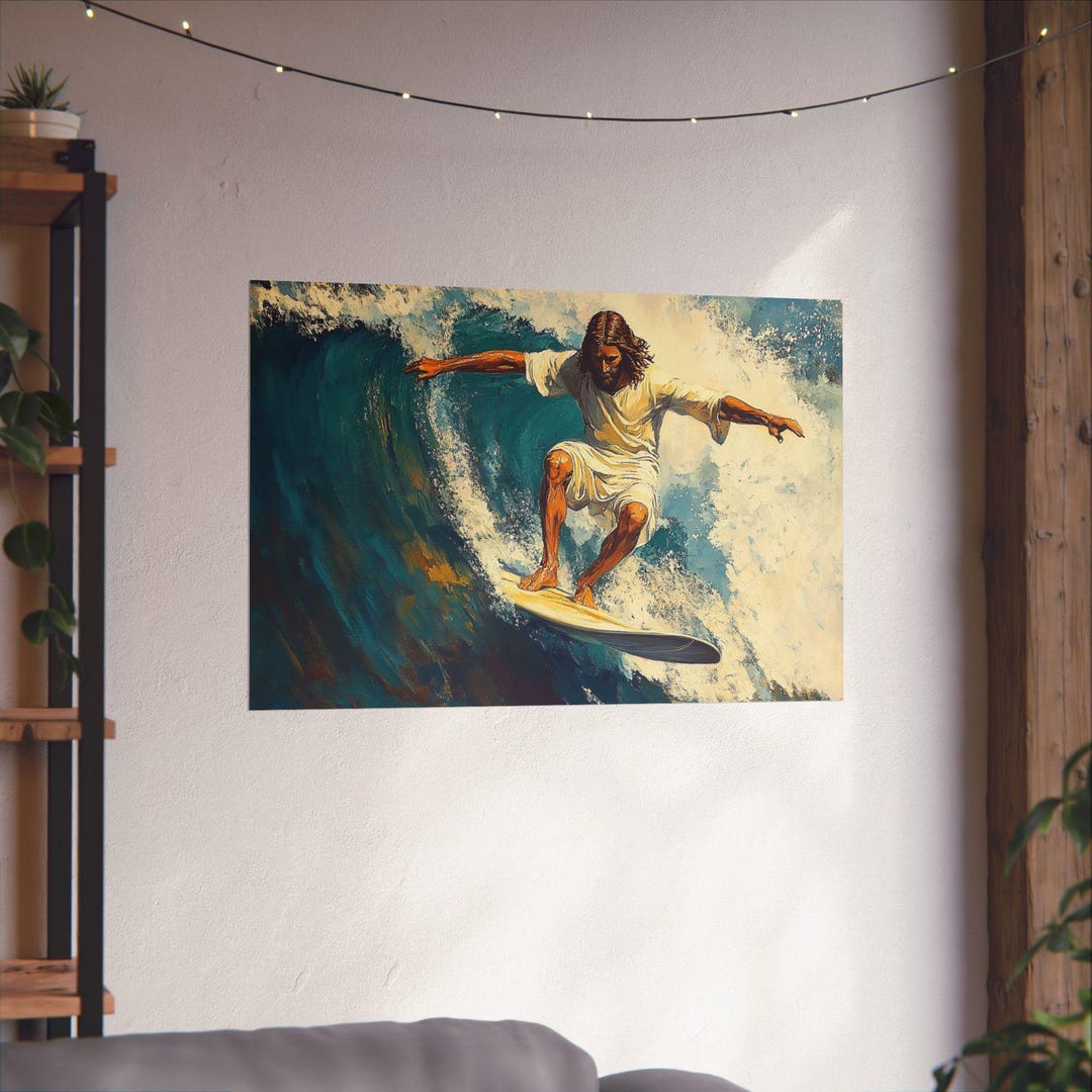 Surfing Jesus Matte Horizontal Poster, Wall Art, Home Decor, Spiritual ...