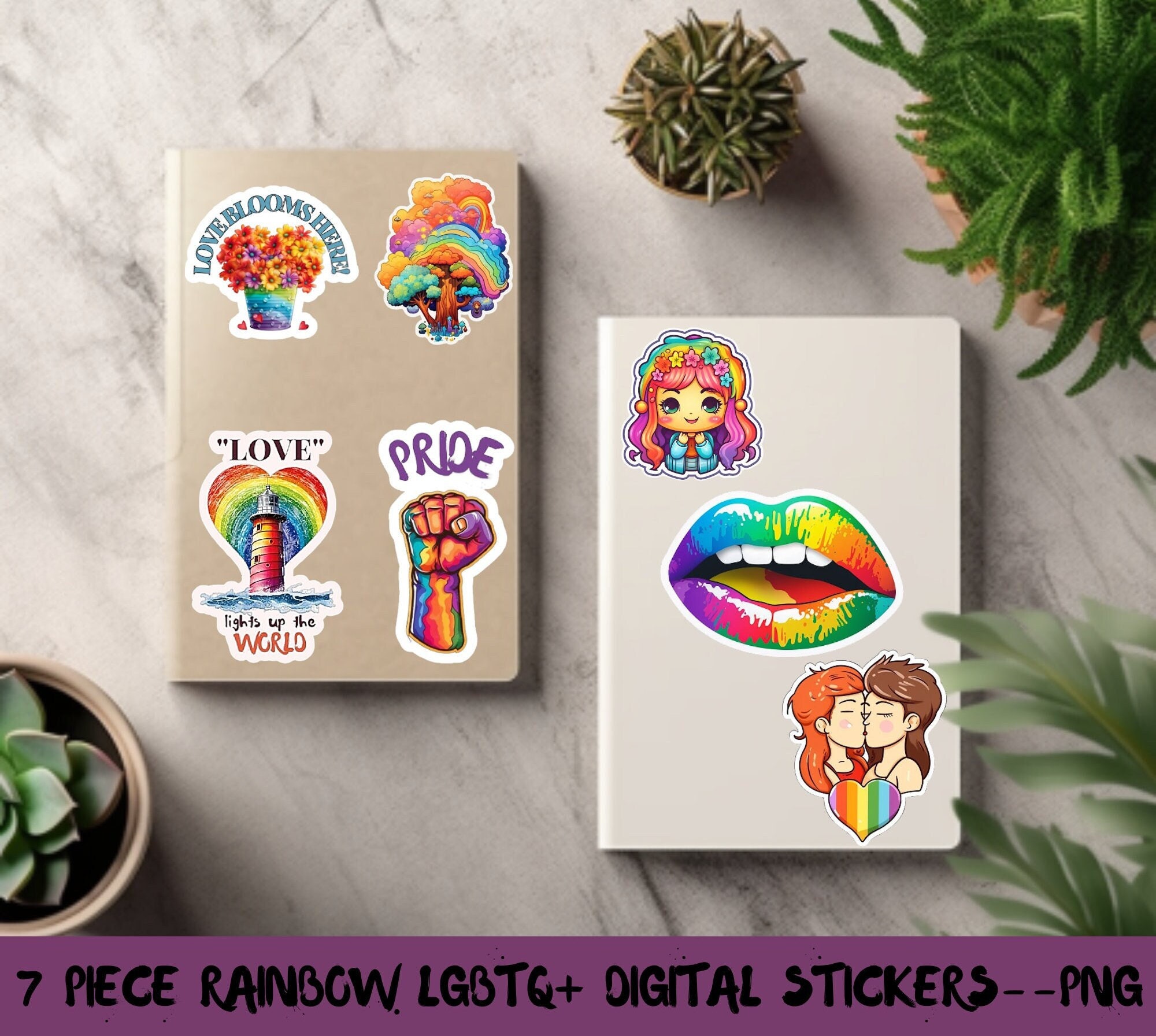 7 Piece LGBTQ Sticker Bundle Printable Digital Stickers for Crafters ...