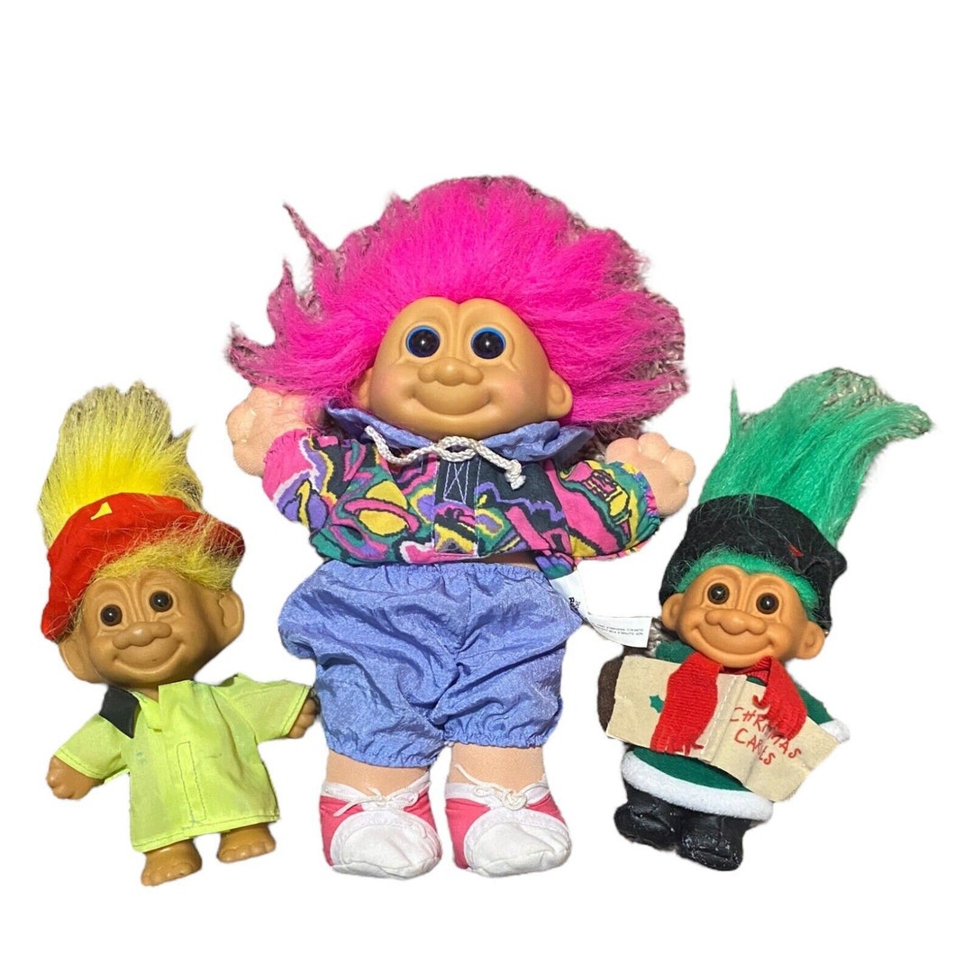 VTG 80s Russ Berrie Trolls Lot of 3 Neon Hair 11 Troll Kidz Rocky & 7.5 ...