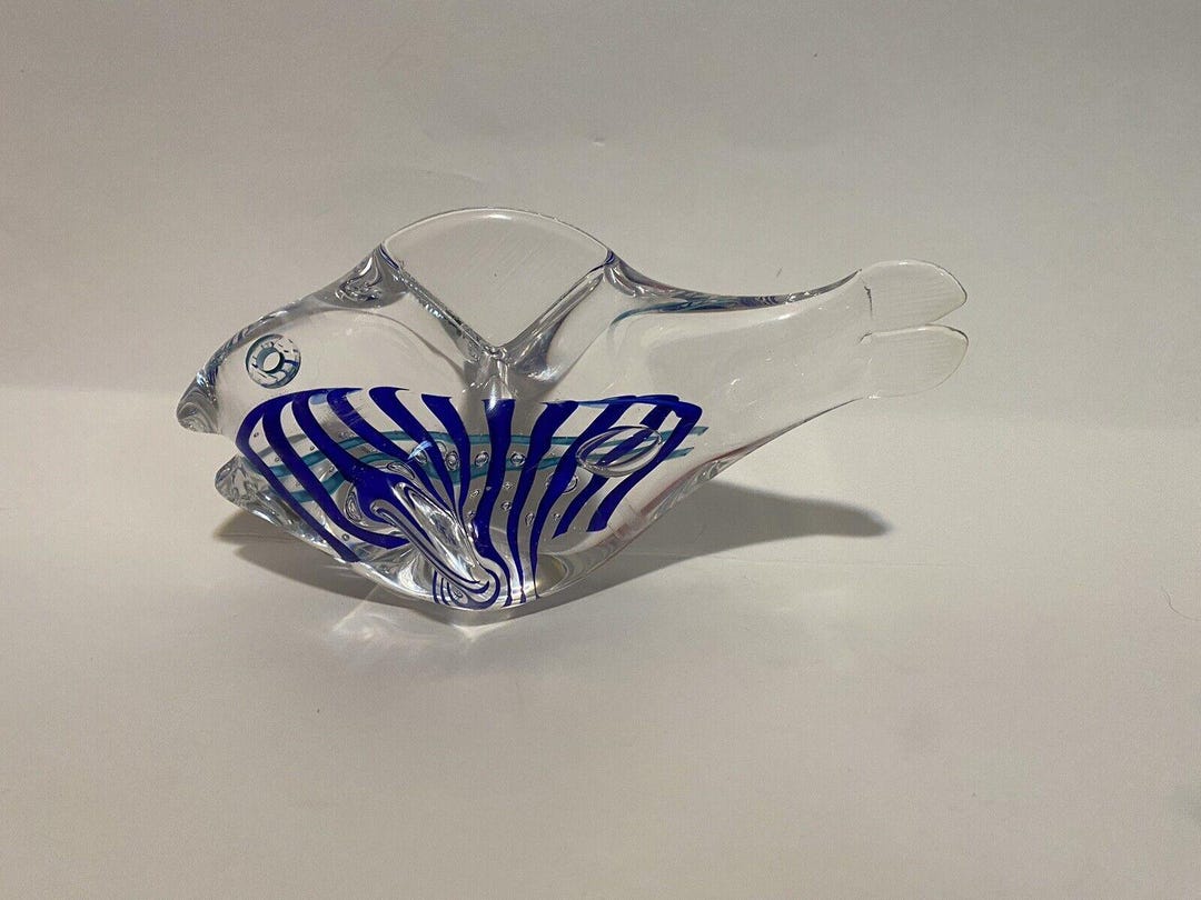VTG Schmidt Rhea Glass Fish Signed 7 Blue Abstract Design Paperweight ...