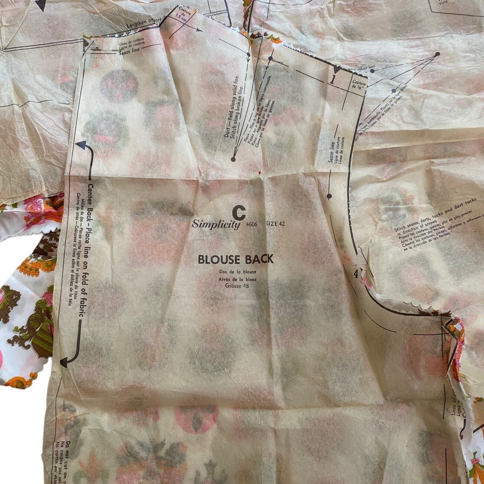 Vintage Scrap Fabric 1960s Retro Colorful Unfinished Simplicity Blouse ...