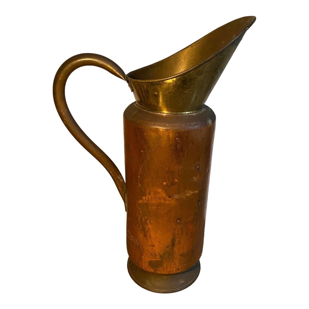VTG PEERAGE England Large Copper & Brass Vase Pitcher 20 Rustic Metal ...
