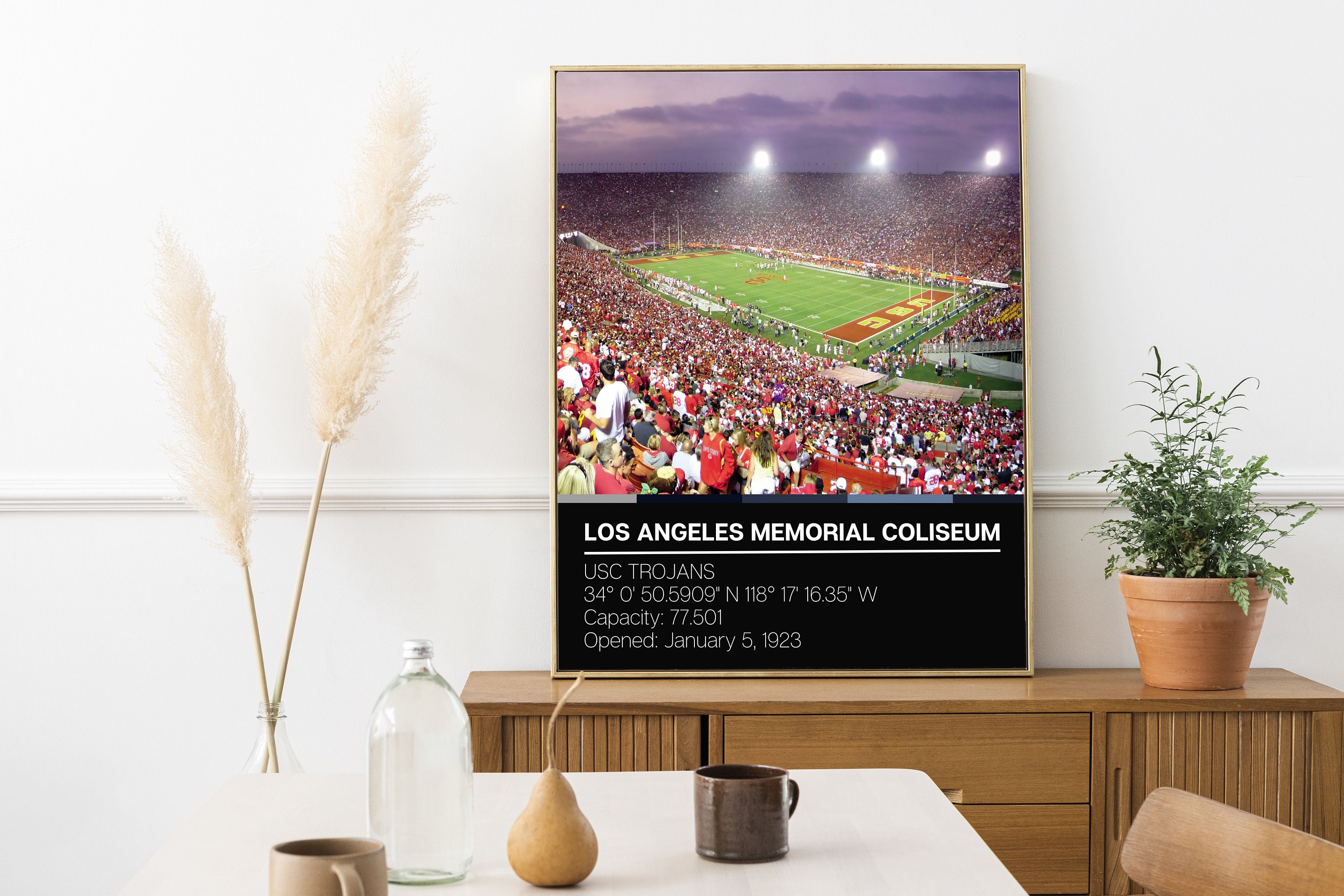 Los Angeles Memorial Coliseum Stadium Poster USC Trojans Wall Art NCAA ...