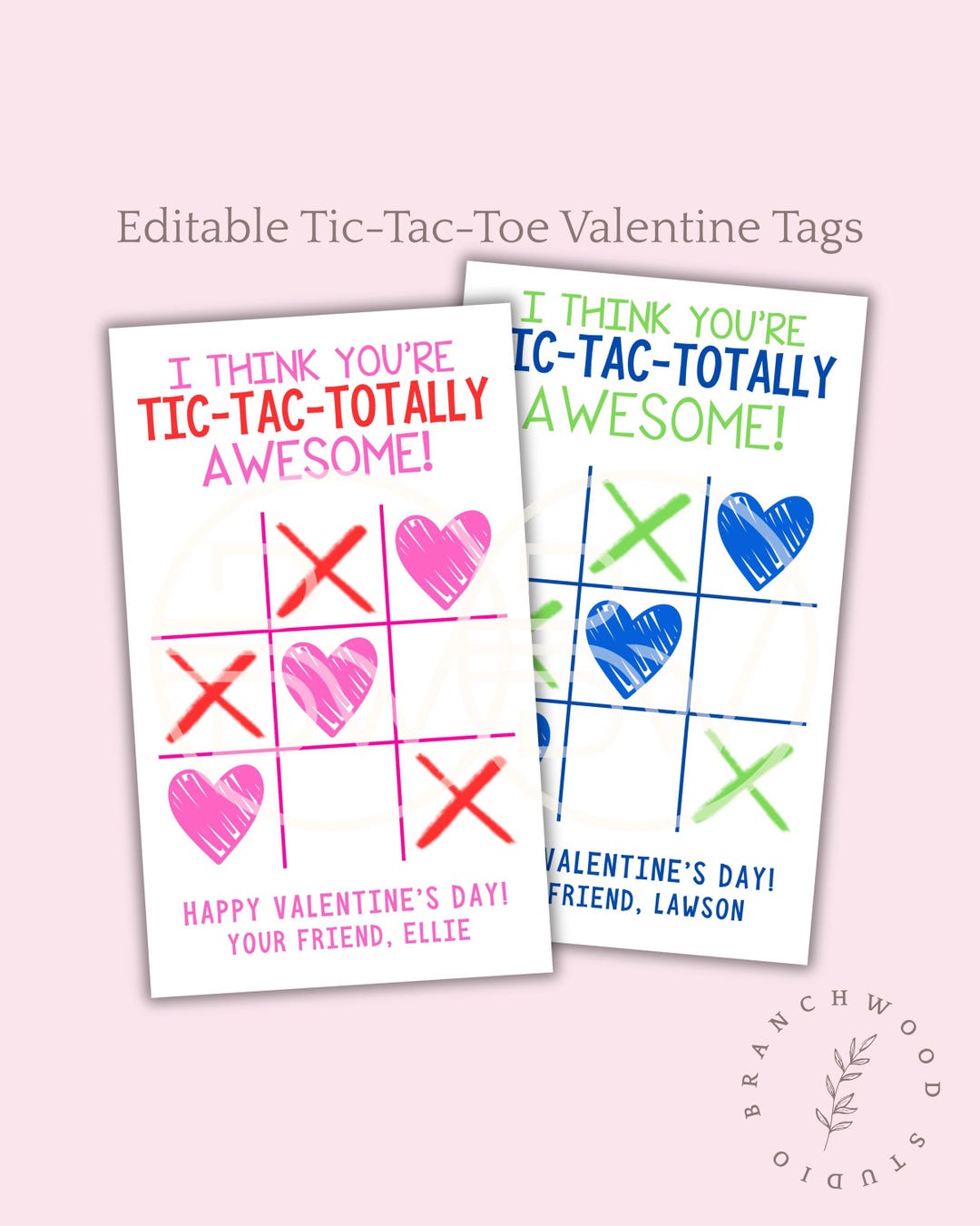 Editable Tic Tac Toe Valentine Tag | 2x3 Printable Classroom Valentine ...
