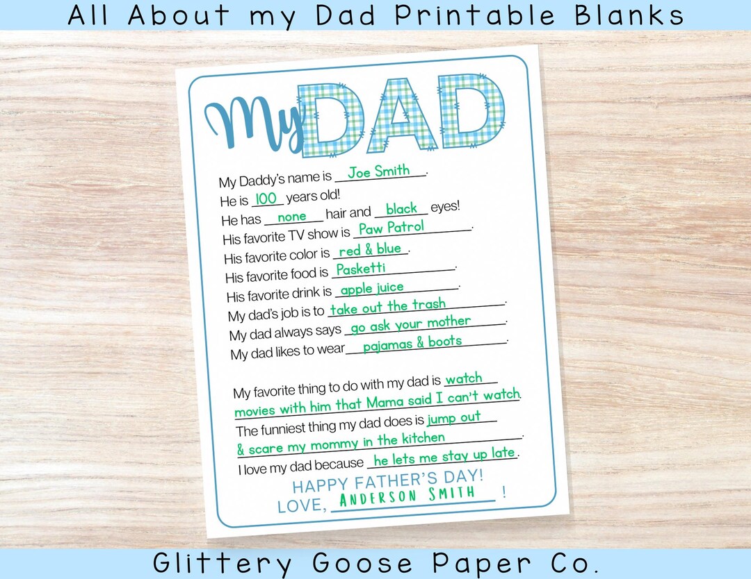 All About My Dad | Dad Libs | Father’s Day Printable | Fill in the ...