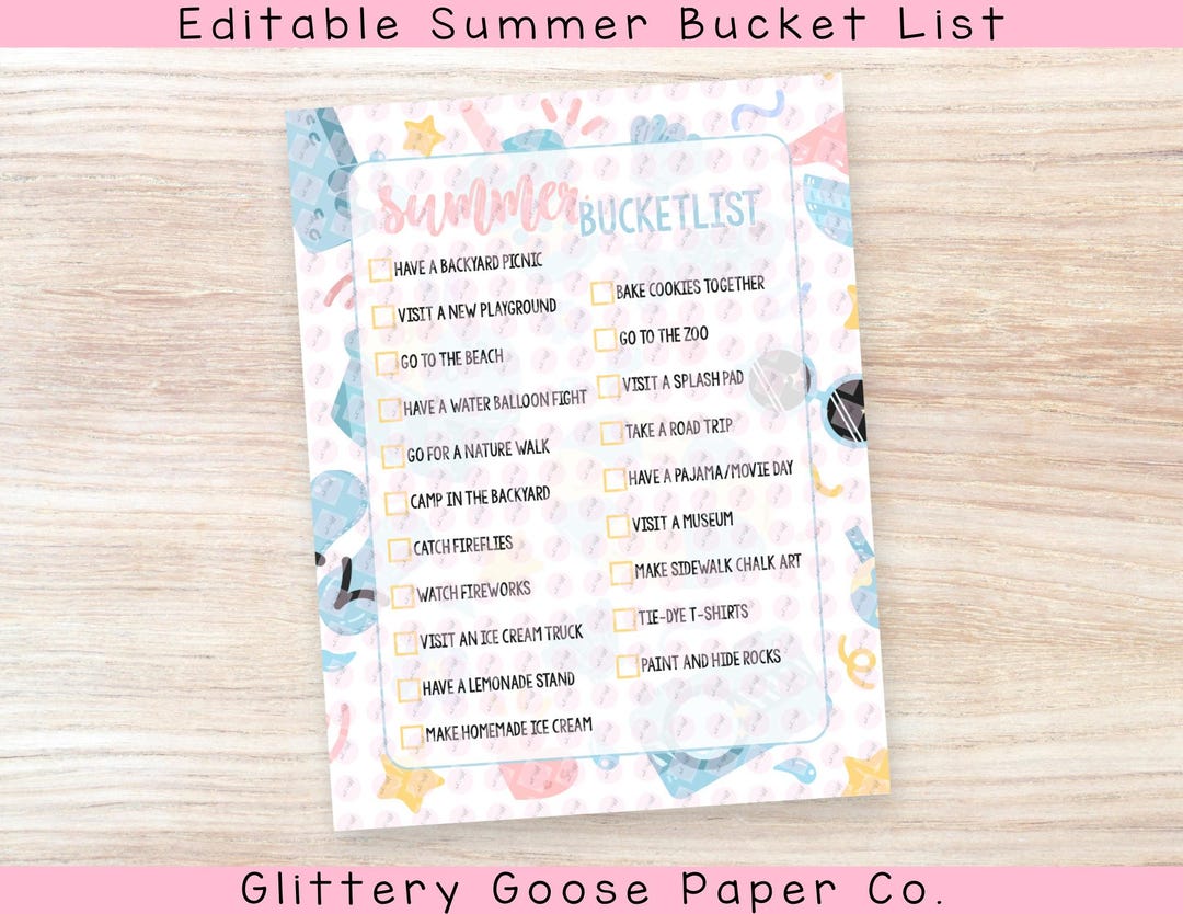 Summer Bucket List for Kids | Editable Canva Template | Printable ...