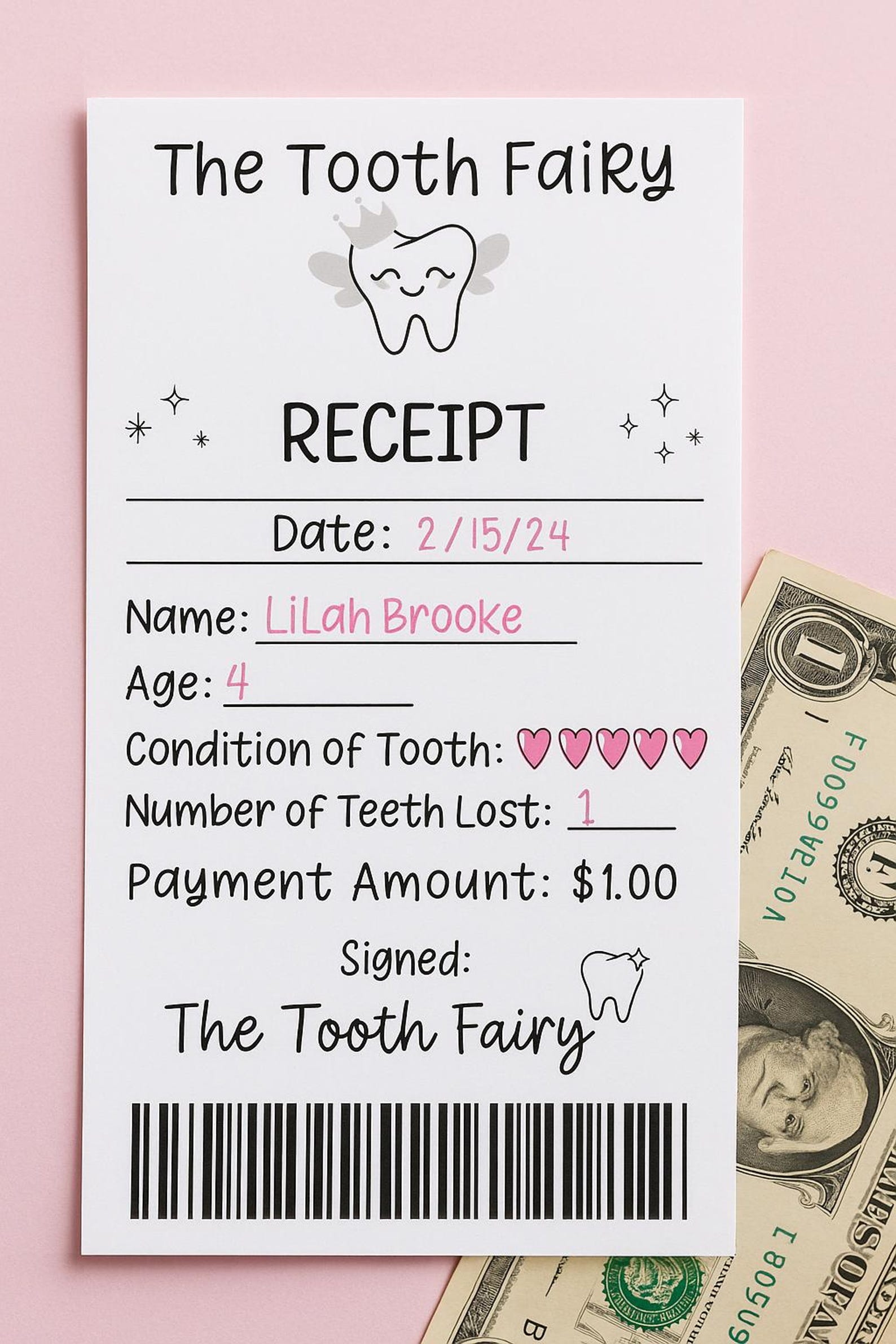 Tooth Fairy Receipt Printable | Editable Template for Kids | Tooth ...