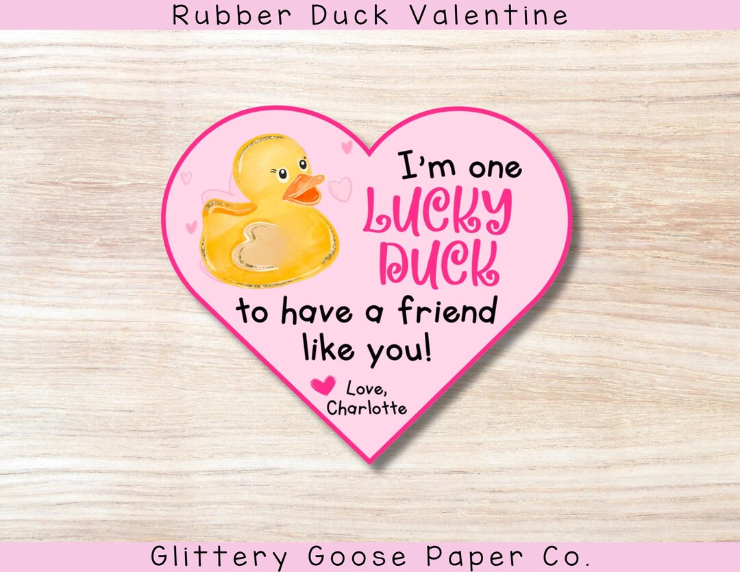 Lucky Duck Valentine | Class Valentine | Rubber Duck | Friendship Card ...