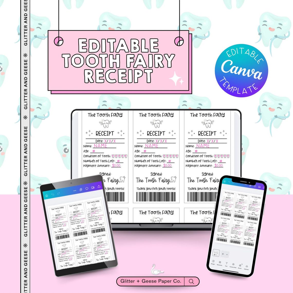 Tooth Fairy Receipt Printable | Editable Template for Kids | Tooth ...