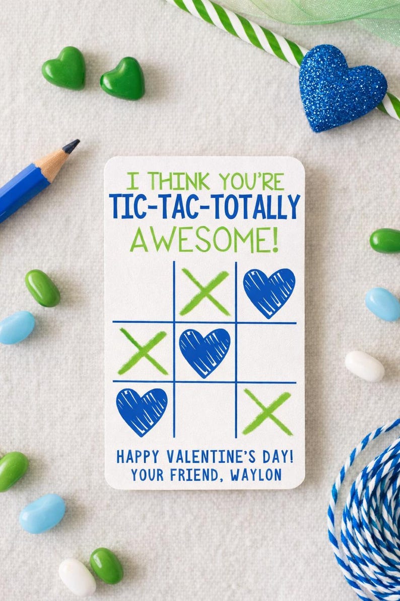 Editable Tic Tac Toe Valentine Tag | 2x3 Printable Classroom Valentine ...