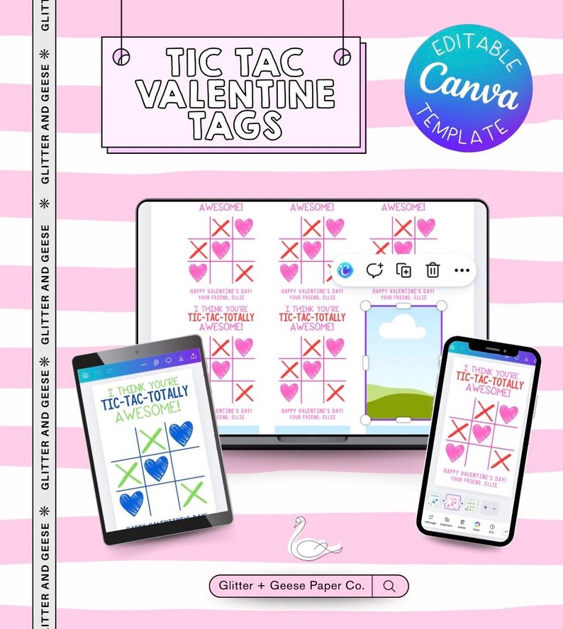 Editable Tic Tac Toe Valentine Tag | 2x3 Printable Classroom Valentine ...