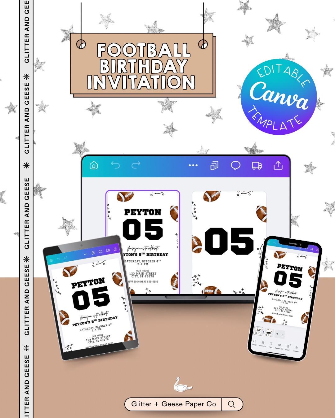 Editable Football Birthday Invitation | Boy Sports Party Invite | Game ...