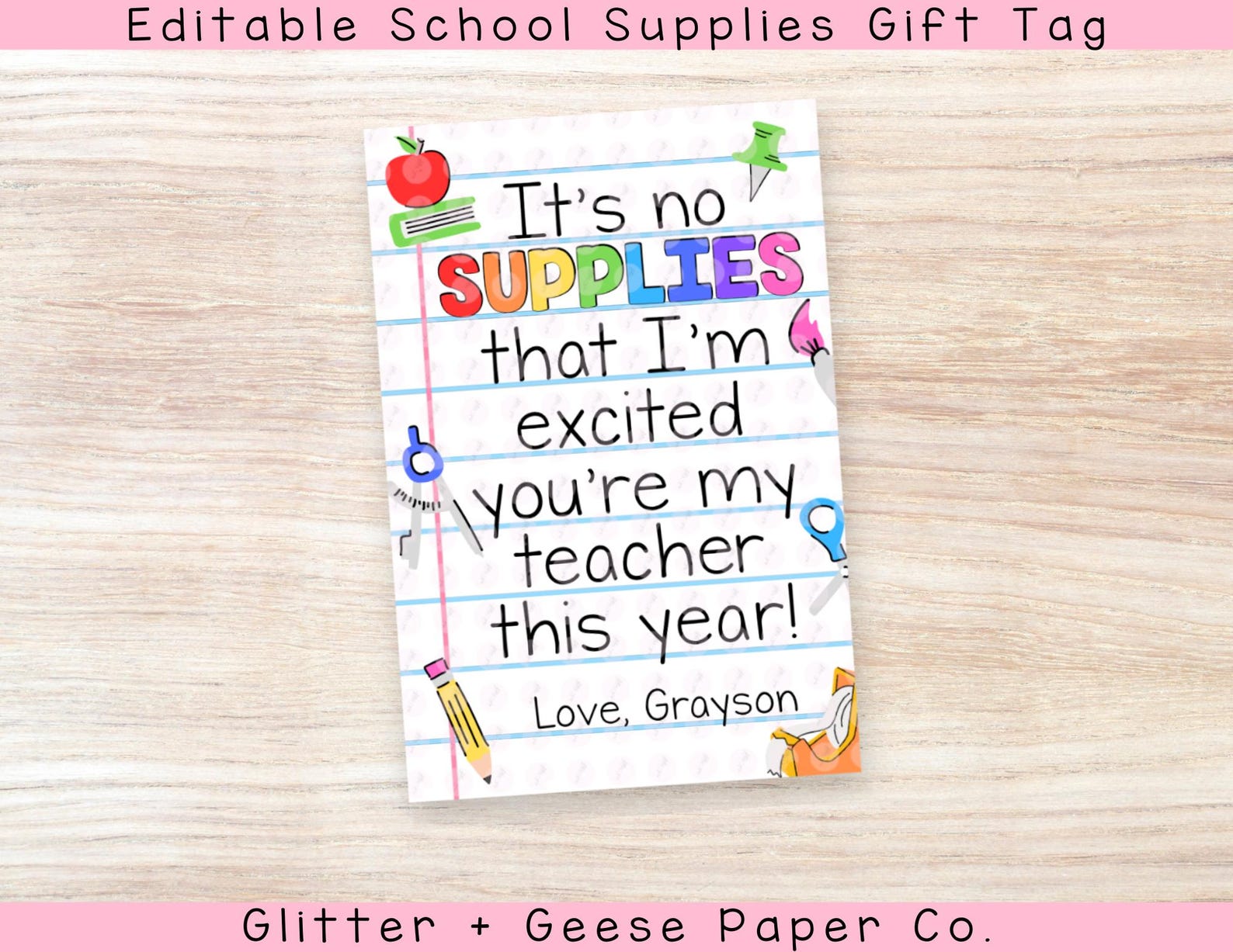 Teacher School Supplies Gift Tag | Teacher Gift Tag | I’m Excited You ...