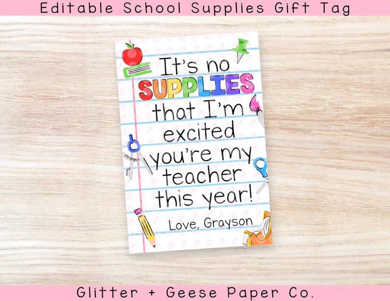 Teacher School Supplies Gift Tag | Teacher Gift Tag | I’m Excited You ...