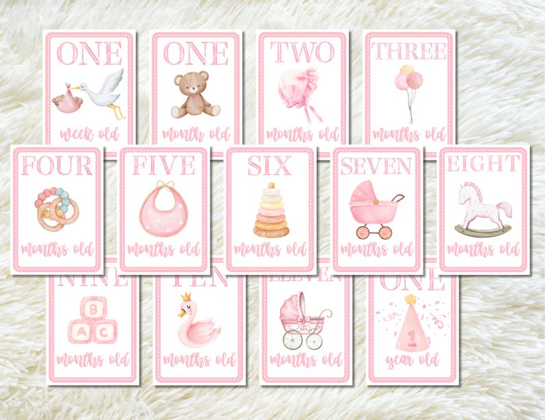 Printable Baby Girl Milestone Cards | Pink Watercolor Monthly Photo ...